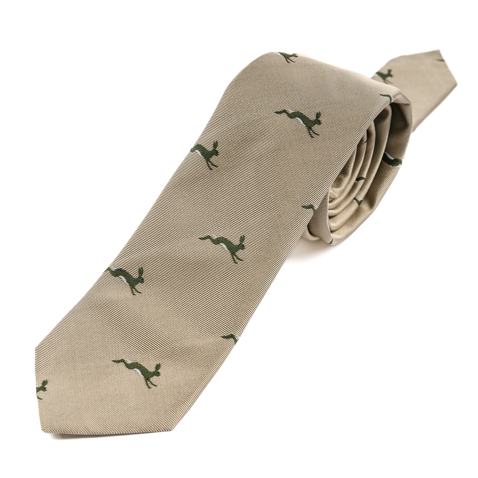 Beige tie with jumping rabbits - Hugo Morris Bespoke